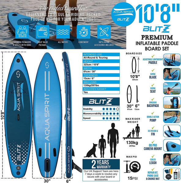 AQUA SPIRIT Blitz 10’8 & 12' PREMIUM iSUP Inflatable Stand up Paddle B – Aqua Spirit iSUPs UK