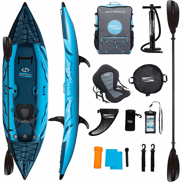 Aqua Spirit Inflatable Kayak, 2-Seater/1-Seater Complete Kayak Kit wit ...